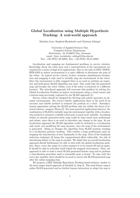 Pdf Global Localization Using Multiple Hypothesis Tracking A Real