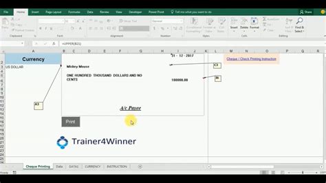Excel Spreadsheet Check Cheque Writer Youtube