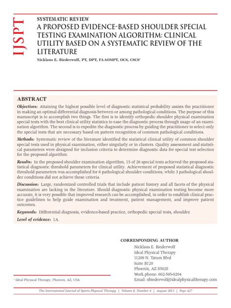 A Proposed Evidence Based Shoulder Special Testing Examination Algorithm Clinical Utility