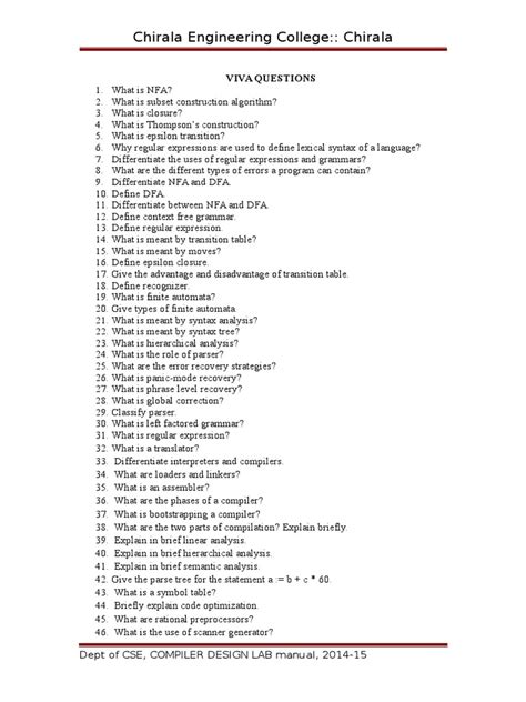 Cd Viva Questions Pdf Parsing Compiler