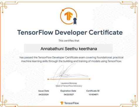 Earned Tensorflow Developer Certificate Annabathuni Seethu Keerthana Posted On The Topic