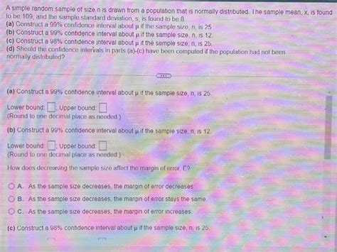 Solved A Simple Random Sample Of Size N Is Drawn From A