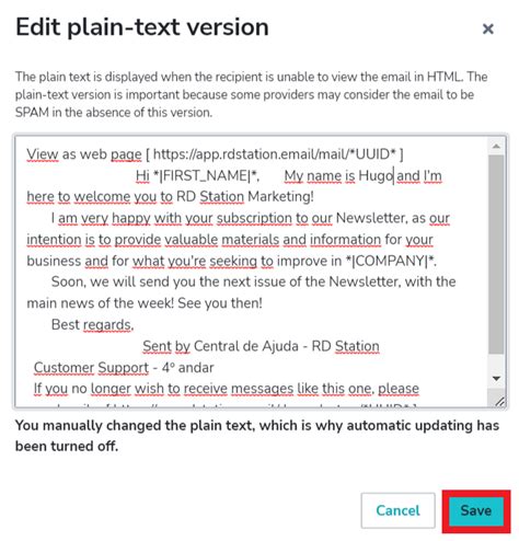 How To Fill Out The Email Plain Text Version On Rd Station Marketing