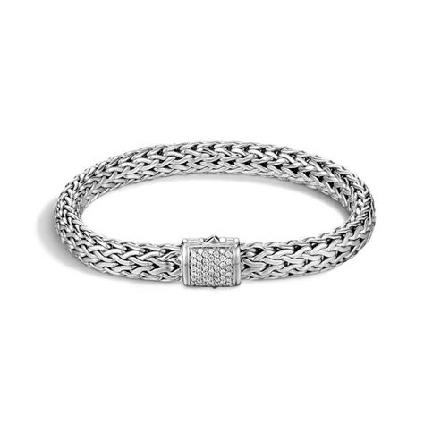 John Hardy Classic Chain 14ctw Diamond Sterling Silver Bracelet 75mm