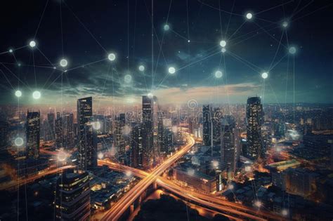 a futuristic cityscape with interconnected smart buildings generative