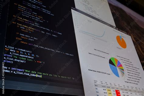 View Of A Computer Screen With Python Programming Code And Charts About