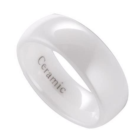 8mm White Ceramic Wedding Ring Classic High Polished Band Poyajewelry
