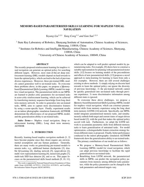 Pdf Memory Based Parameterized Skills Learning For Mapless Visual Navigation