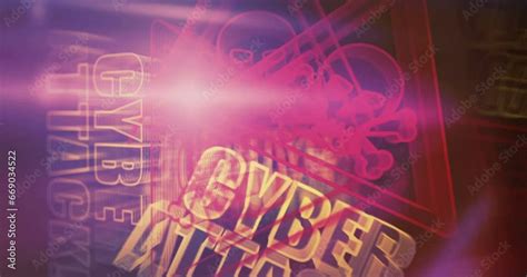 Cyber Attack Hacking And Virus Network Security Breach Alert Symbol Rotating On Lights Loopable