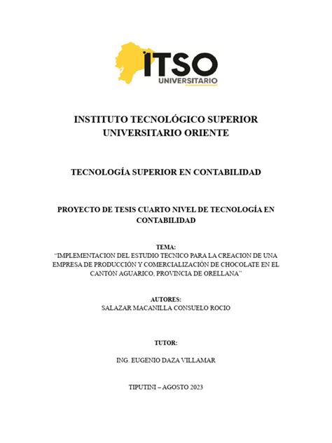 Itso Proyecto De Tesis Consuelo Salazar Pdf Business Chocolate