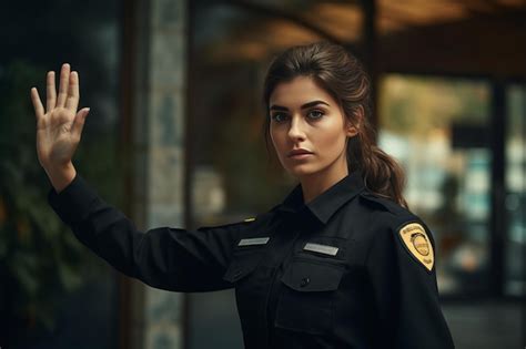 Empowered Female Security Guard Exhibiting The Stop Gesture Outdoors