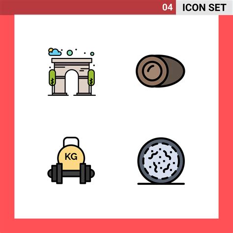 4 Universal Filledline Flat Color Signs Symbols Of Architecture Dumbbell Gate Food Kettlebell