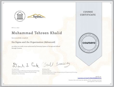 Muhammad Tehreen Khalid On Linkedin Sixsigma Coursera