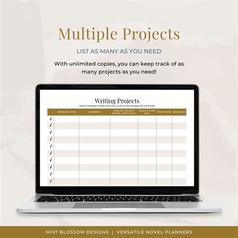 Writing Projects Tracker Works In Progress Novel Template Writing Printable Novel Planner