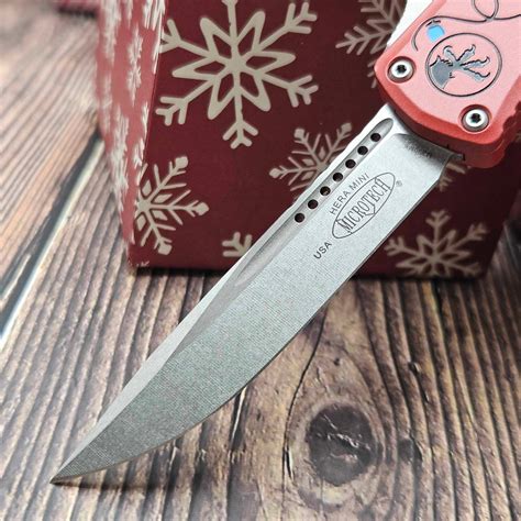 Microtech Hera Ii Mini Single Edge Christmas Red 295 Stonewash