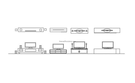 Tv Stands Autocad Block Plan Elevations Free Cad Floor Plans