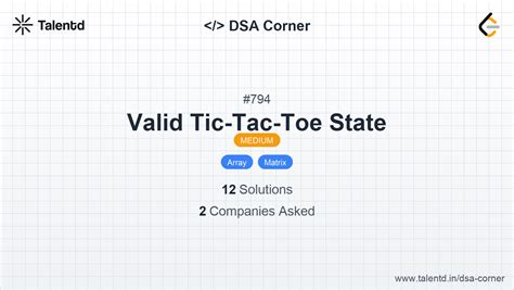 Valid Tic Tac Toe State Dsa Problem Talentd