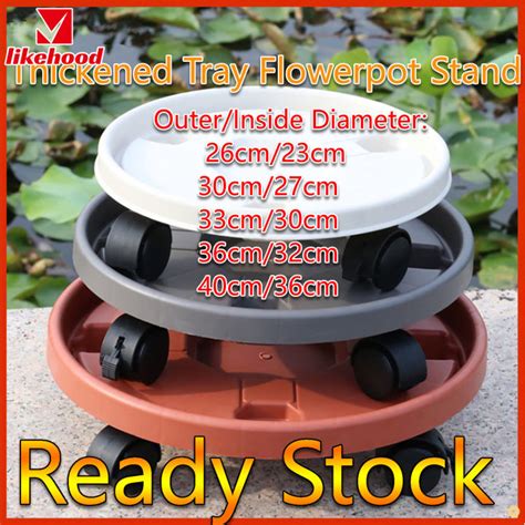 【ready Stock】 Thickened Plastic Vase Tray Rollers Round Chassis Potted Plants Detachable Water