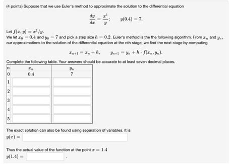 solved 4 points suppose that we use euler s method to
