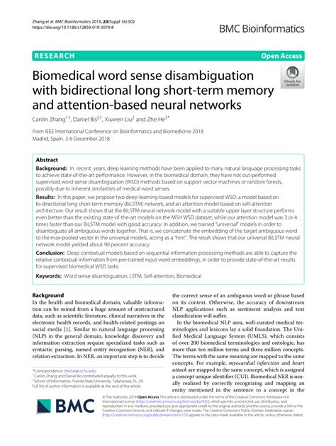 Pdf Biomedical Word Sense Disambiguation With Bidirectional Long