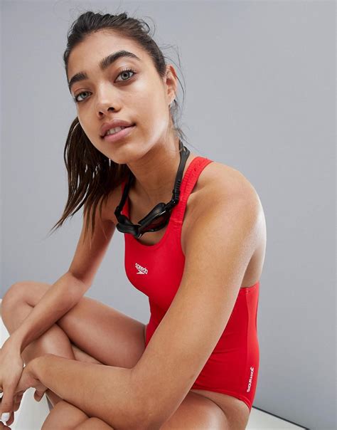 Speedo Logo Medalist Swimsuit In Red Lyst