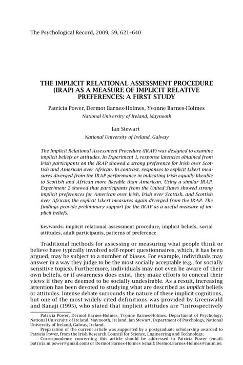 Pdf The Implicit Relational Assessment Procedure Irap As A Measure Of Implicit Relative