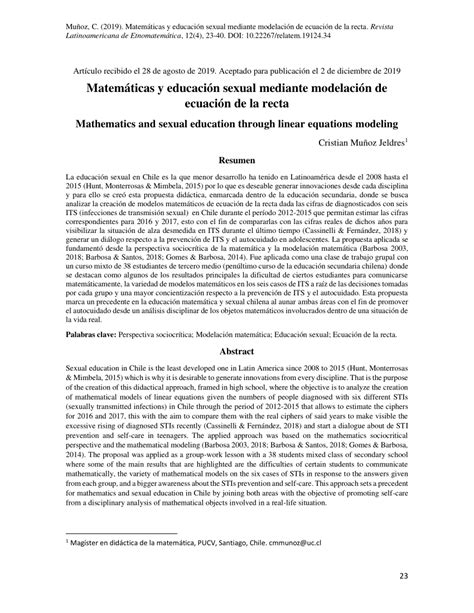 PDF Matemáticas y educación sexual mediante modelación de ecuación de la recta