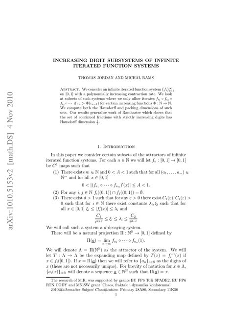 Pdf Increasing Digit Subsystems Of Infinite Iterated Function Systems