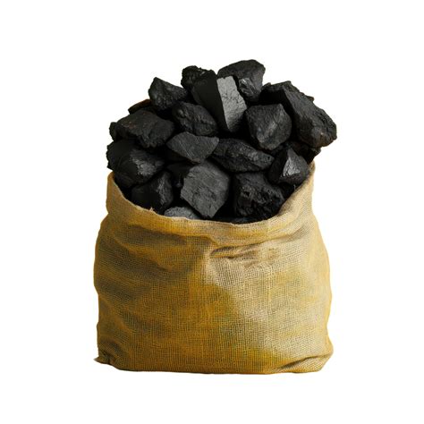 A Sack Of Coal Sits On A Vibrant Yellow Table Against A Clean