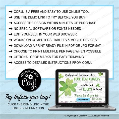 Editable Four Leaf Clover Tags Printable Lucky Clover Favor Etsy