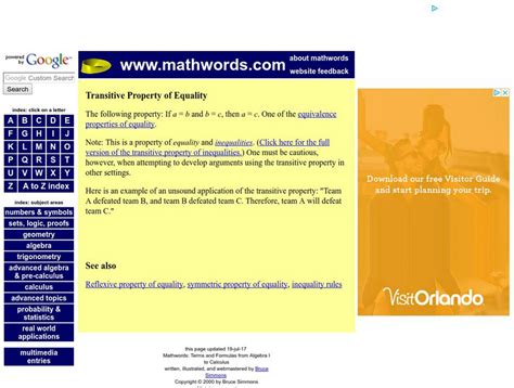 Math Words Transitive Property Of Equality Handout For 9th 10th Grade Lesson Planet