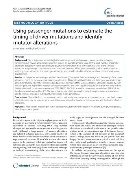 Pdf Using Passenger Mutations To Estimate The Timing Of Driver