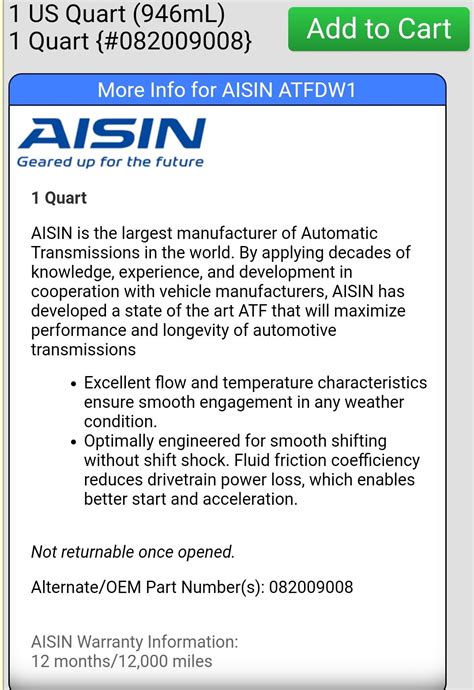 Aisin ATF-DW1 vs Honda ATF-DW1 | Page 5 | Honda Pilot - Honda Pilot Forums