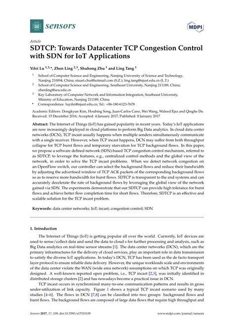 Pdf Sdtcp Towards Datacenter Tcp Congestion Control With Sdn For Iot