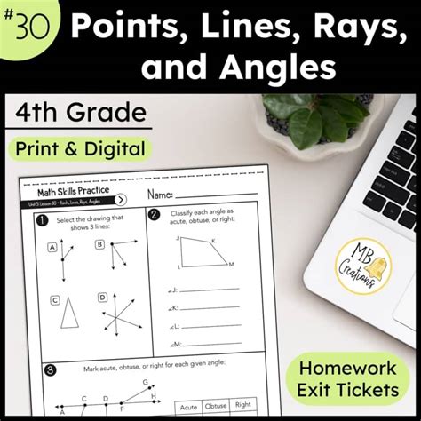 Points Lines Rays And Angles Worksheets L30 4th Grade Iready Math