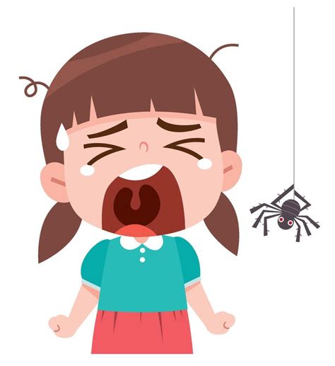 Scared Girl Crying At The Spider Fearful Expression 58539117 Vector
