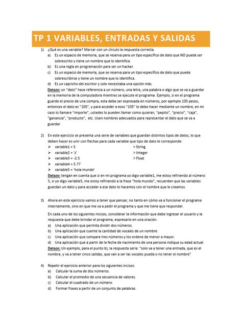 Tp1 Entradas Salidas Y Variables Pdf Python Lenguaje De