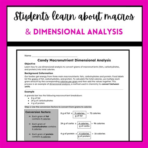 Chemistry Math Nutrition Halloween Candy Dimensional Analysis Unit