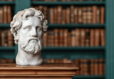 Bust Of A Classical Figure In A Library Premium Ai Generated Image