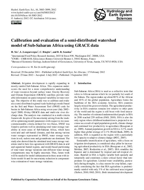 Pdf Calibration And Evaluation Of A Semi Distributed Watershed Model Of Sub Saharan Africa