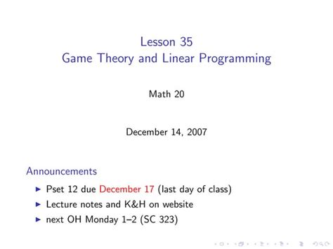 Lesson 35 Game Theory And Linear Programming Pdf