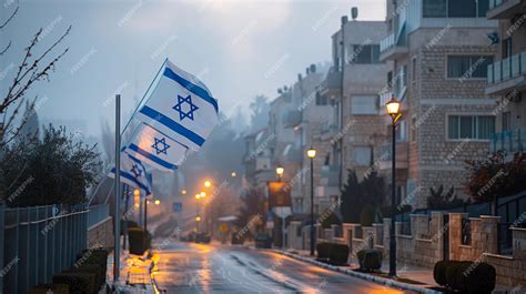 Premium Photo Solemn Israel Flags In Israeli Cityscape Backdrop Yom