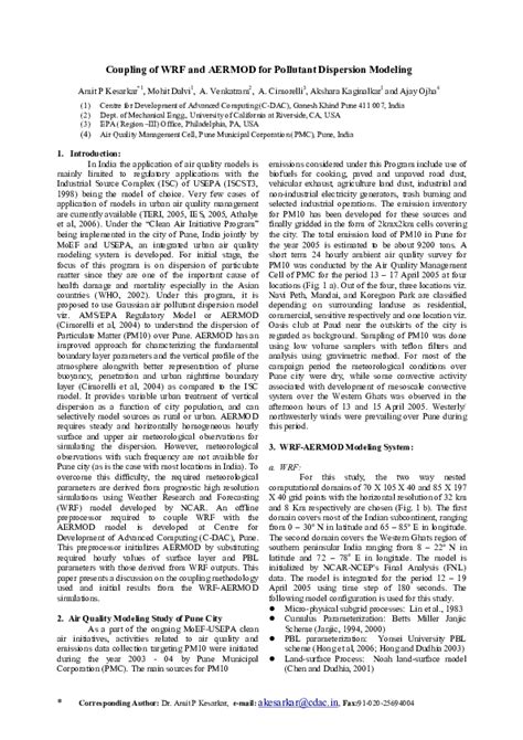 Pdf Coupling Of Wrf And Aermod For Pollutant Dispersion Modeling