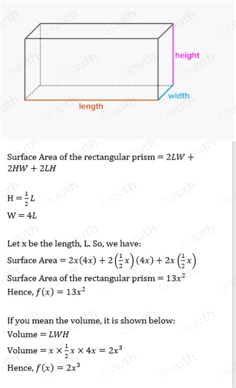 Solved A Rectangular Prism Has A Height That Is 12 Of The Length Of