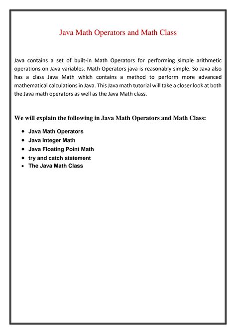 Solution Java Math Operators And Math Class Studypool