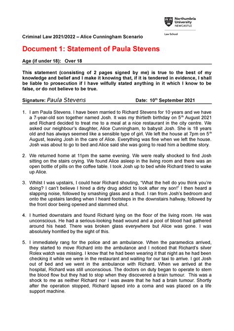 Alice Cunningham Scenario Criminal Law 2021 2022 Alice Cunningham Scenario Document 1