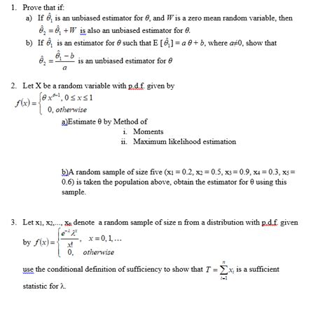solved 1 prove that if a if ê is an unbiased estimator