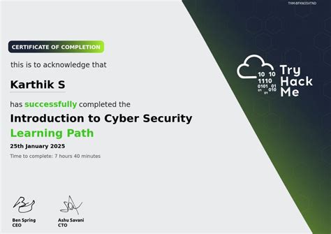 Cybersecurity Tryhackme Introductiontocybersecurity Continuouslearning Techskills Karthik S