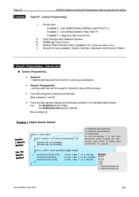 Topic 7 Introduction To Java Contents Topic 07 Generic
