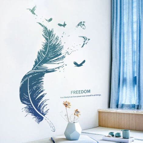Shining House Blauer Feder Wandaufkleber 30 X 90 Cm Vogel